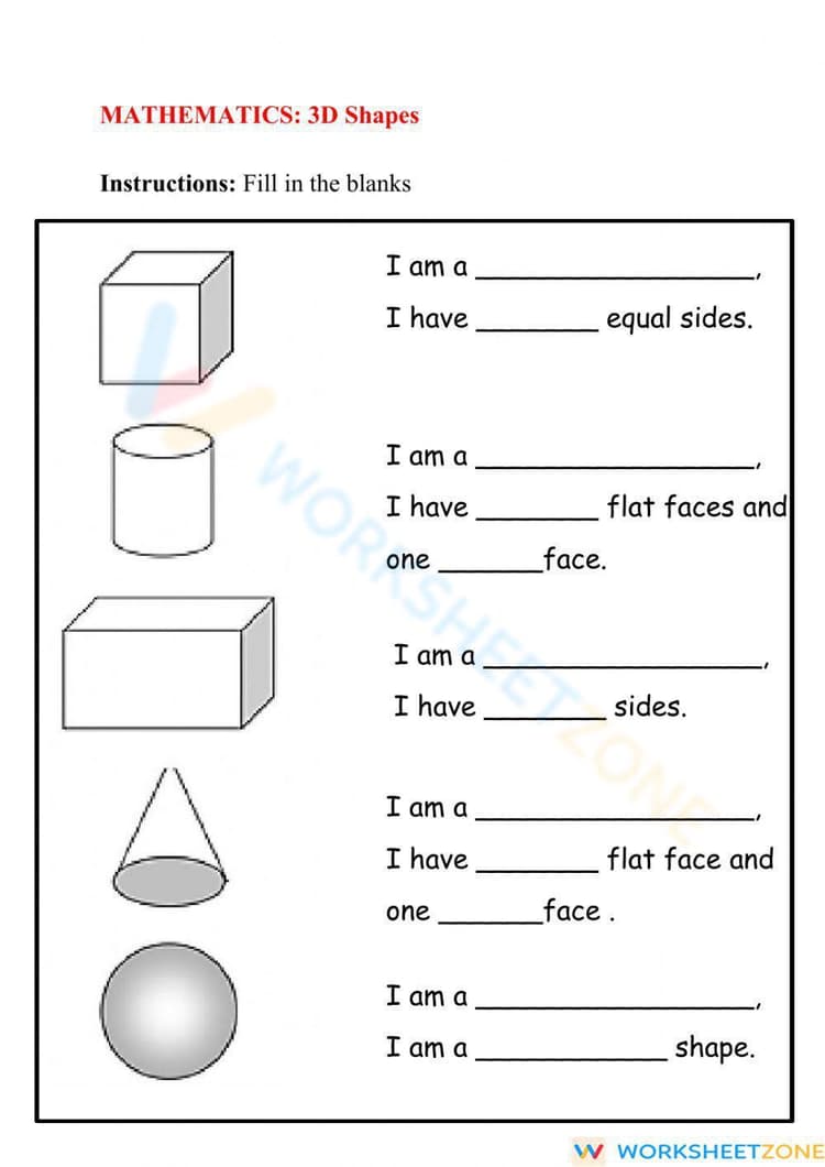 Understanding 3D Shapes Worksheets