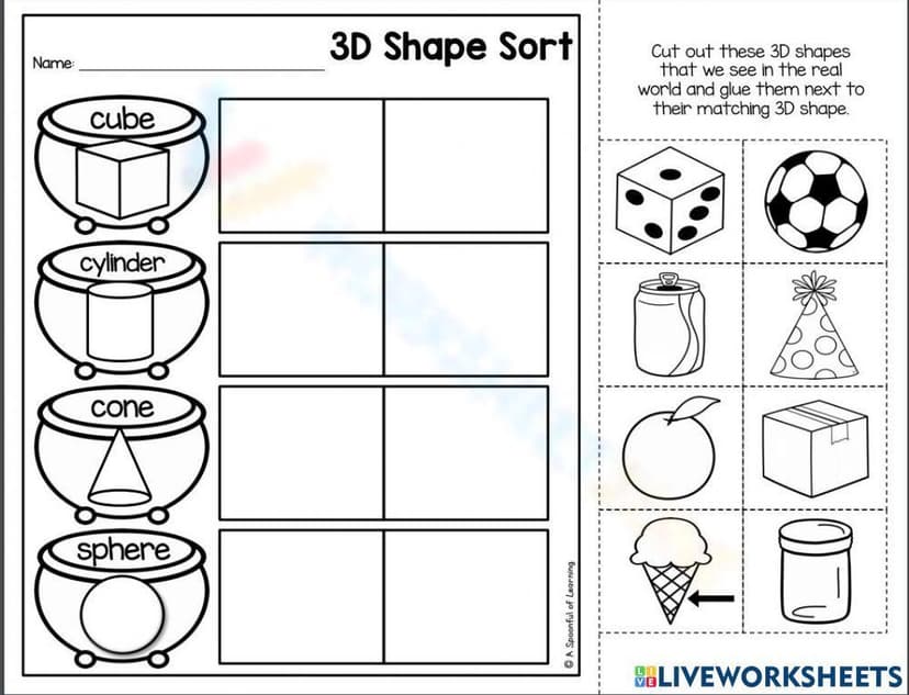 3D shape sort Worksheets