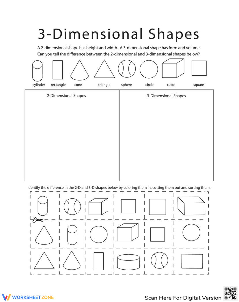 Identify 2D and 3D Shapes Worksheet