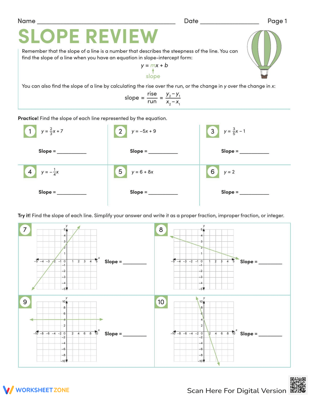 Review Slope Concepts with This Worksheet