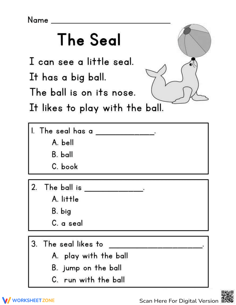 The Seal Reading and Learning Worksheet